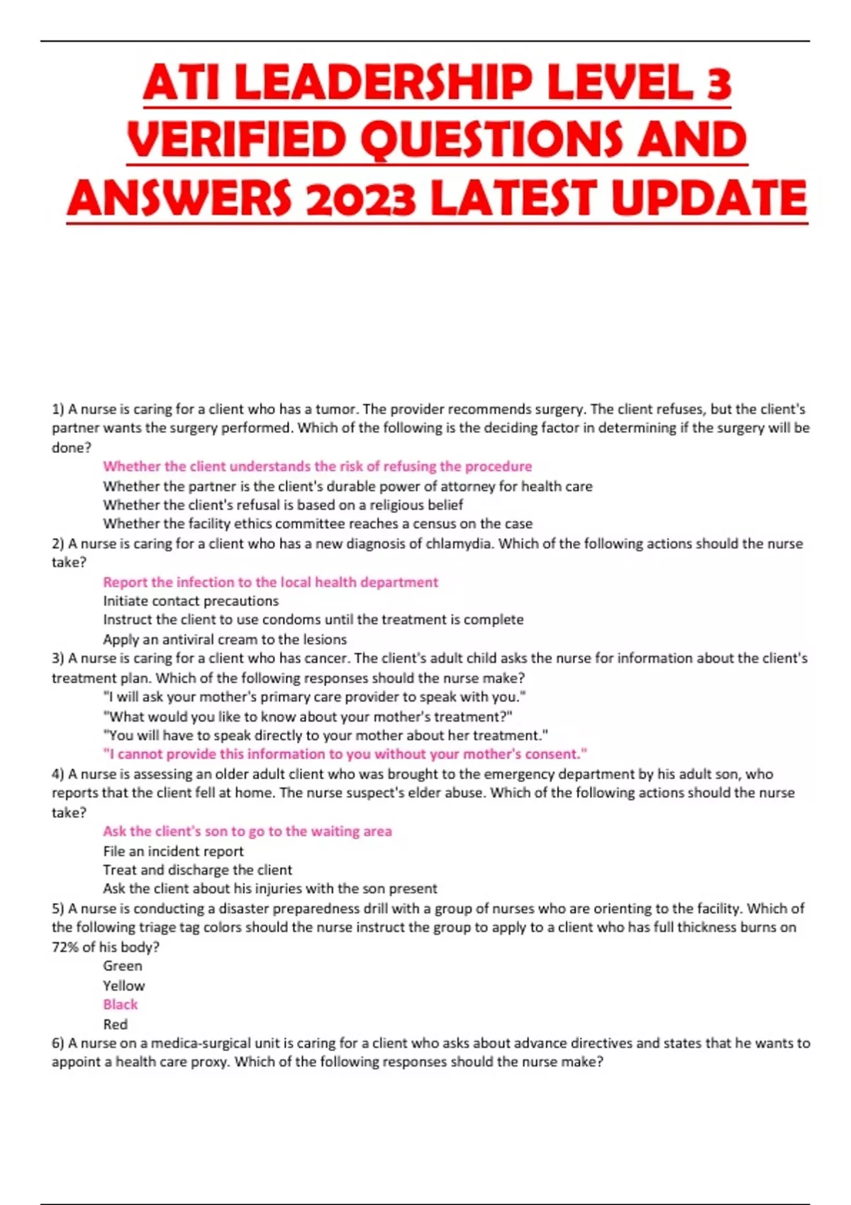 ATI LEADERSHIP LEVEL 3 VERIFIED QUESTIONS AND ANSWERS 2023 LATEST ...