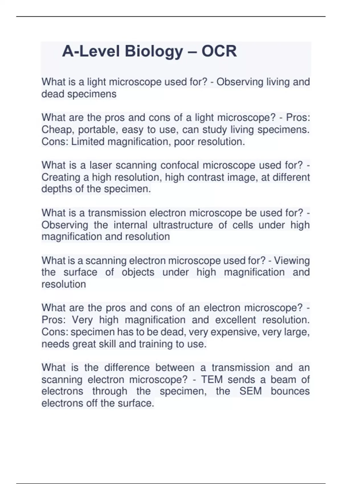 A-Level Biology – OCR QUESTIONS AND ANSWERS - OCR - Stuvia US
