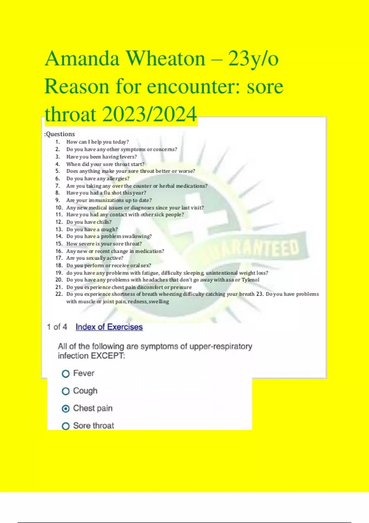 Amanda Wheaton – 23y/o Reason for encounter: sore throat 2023/2024 ...