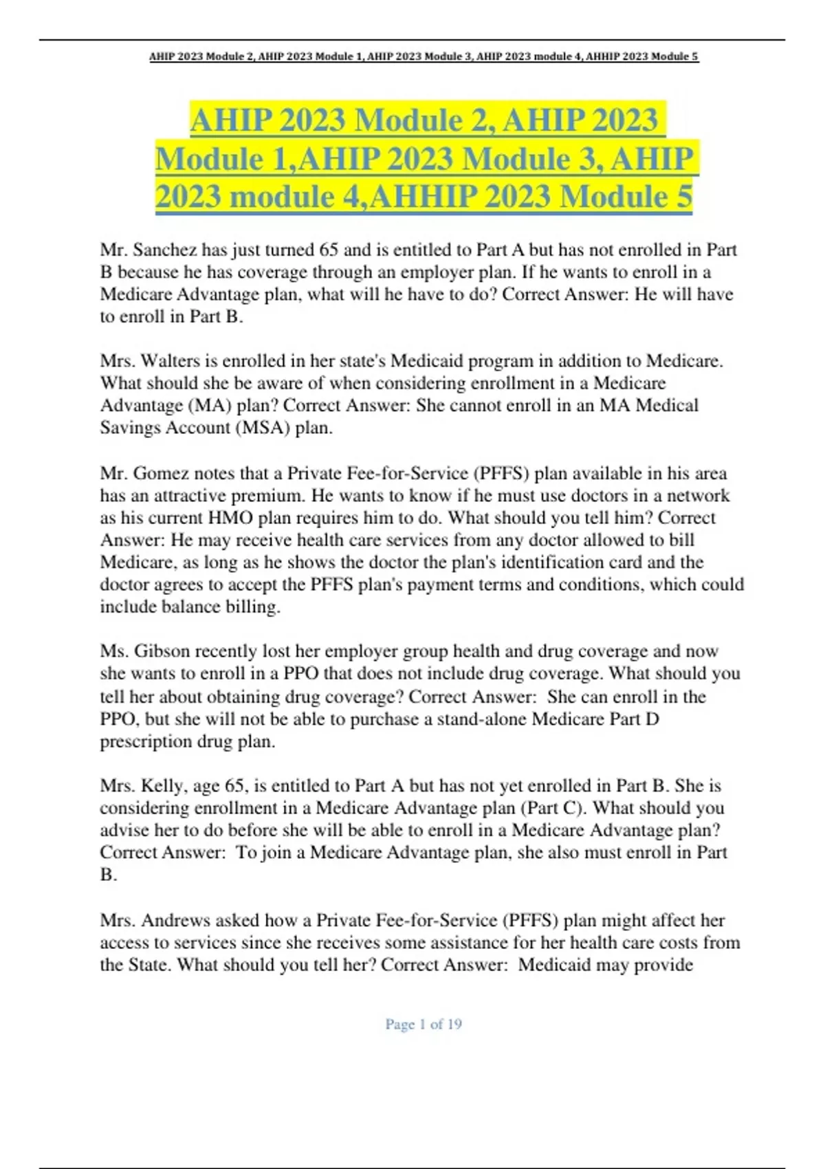 AHIP 2023 Module 2, AHIP 2023 Module 1,AHIP 2023 Module 3, AHIP 2023 module 4,AHHIP 2023 Module ...