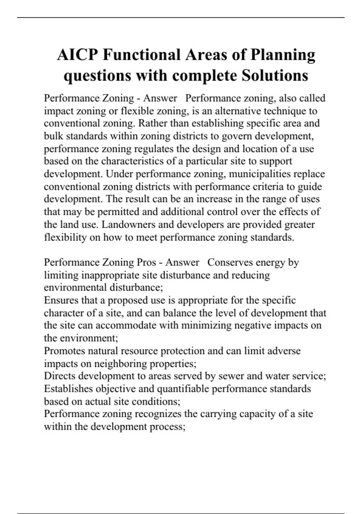 AICP Functional Areas of Planning questions with complete Solutions ...