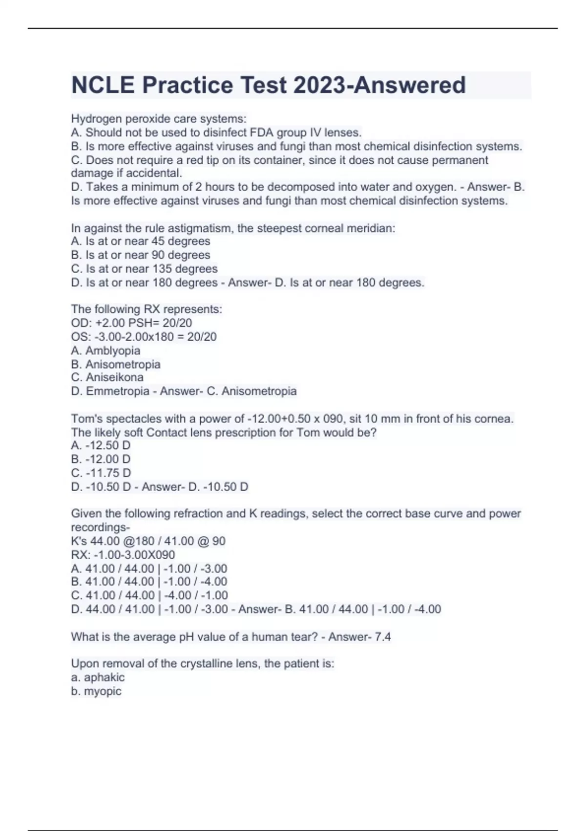 NCLE Practice Test 2023-Answered - NCLE - Stuvia US