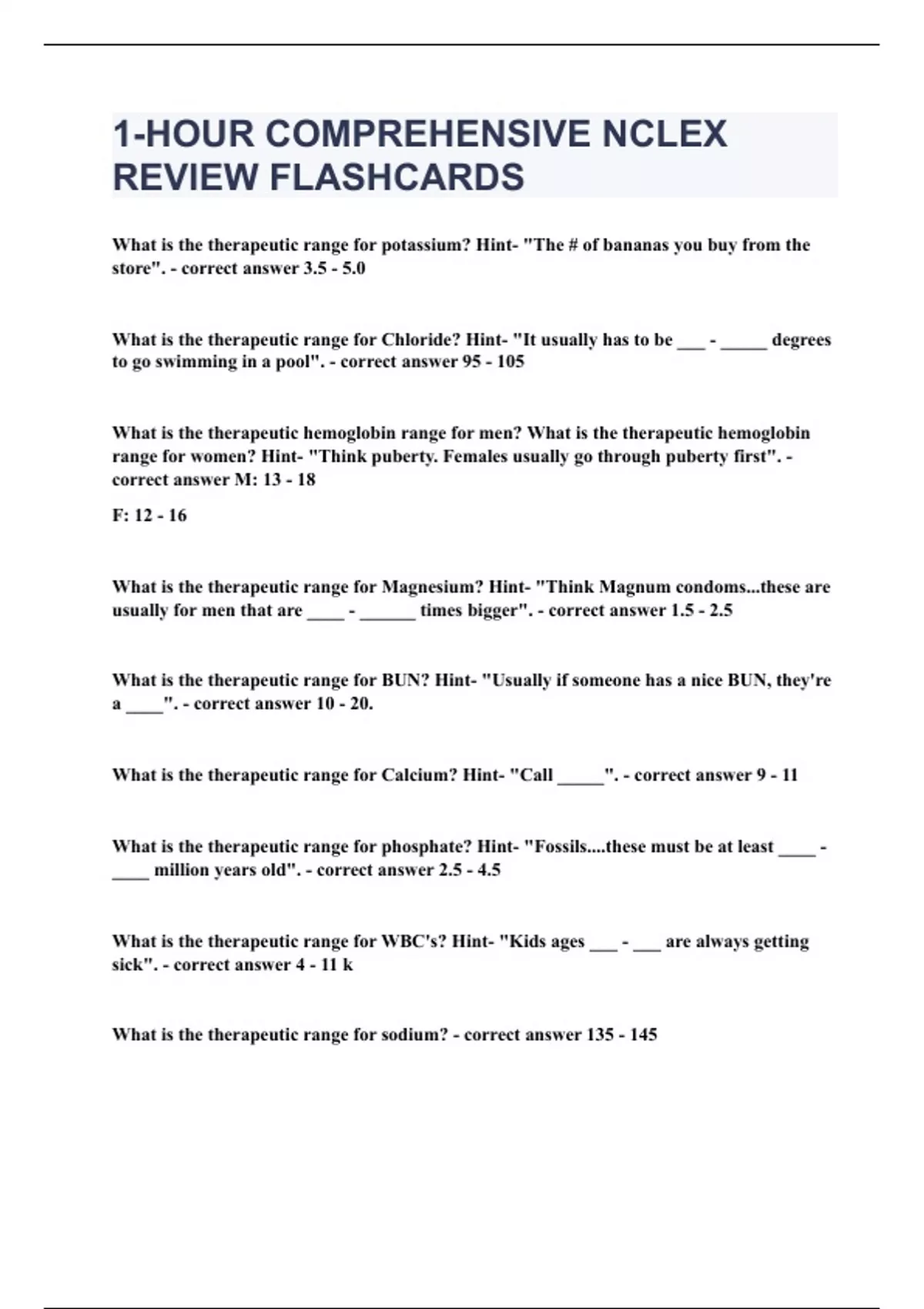 1-HOUR COMPREHENSIVE NCLEX REVIEW FLASHCARDS|UPDATED&VERIFIED|100% SOLVED|GUARANTEED SUCCESS ...