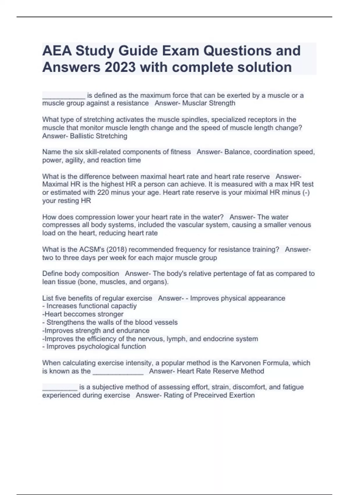 AEA Study Guide Exam Questions and Answers 2023 with complete solution - AEA - Stuvia US