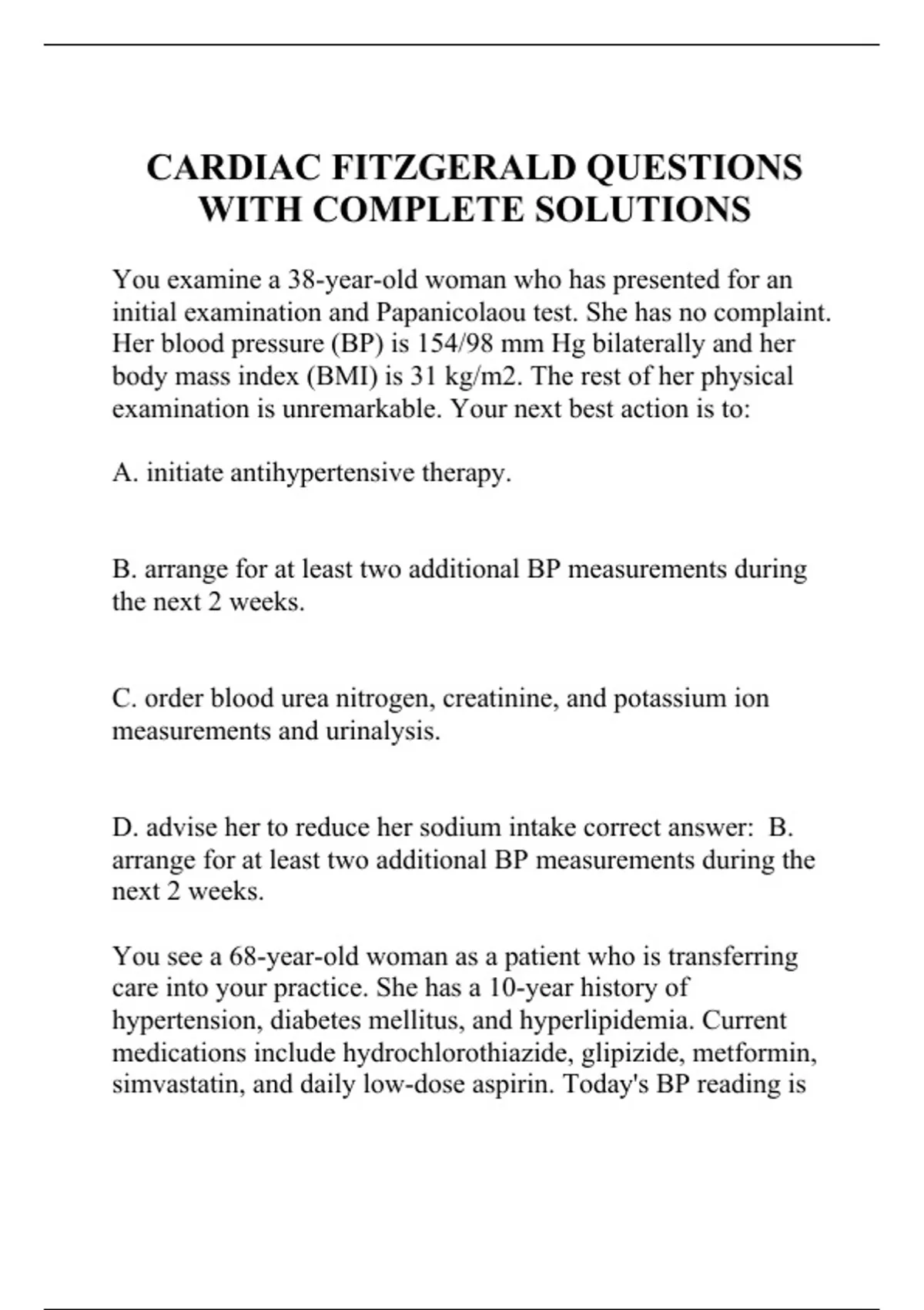 CARDIAC FITZGERALD QUESTIONS WITH COMPLETE SOLUTIONS - FITZGERALD ...
