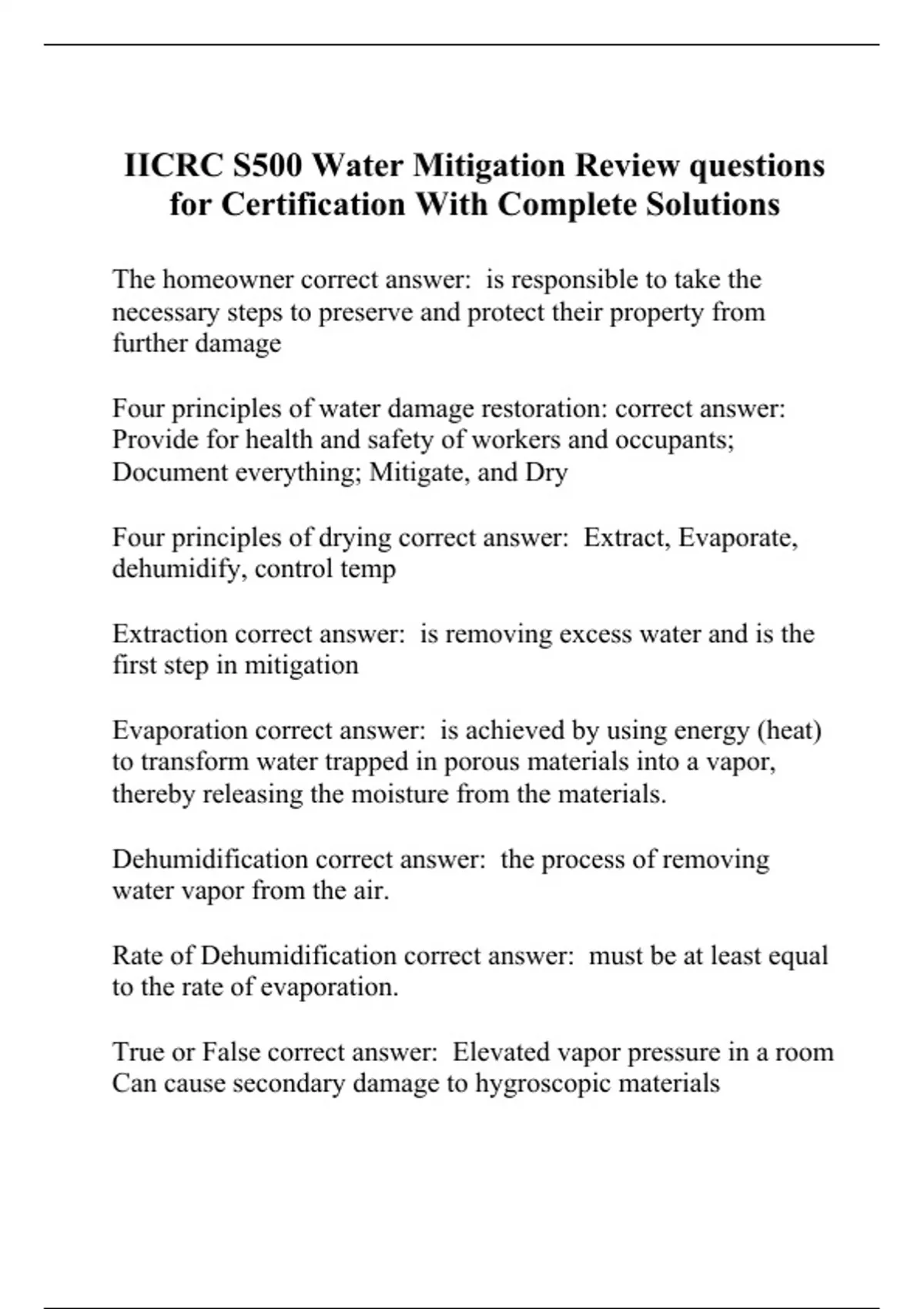 IICRC S500 Water Mitigation Review questions for Certification With ...