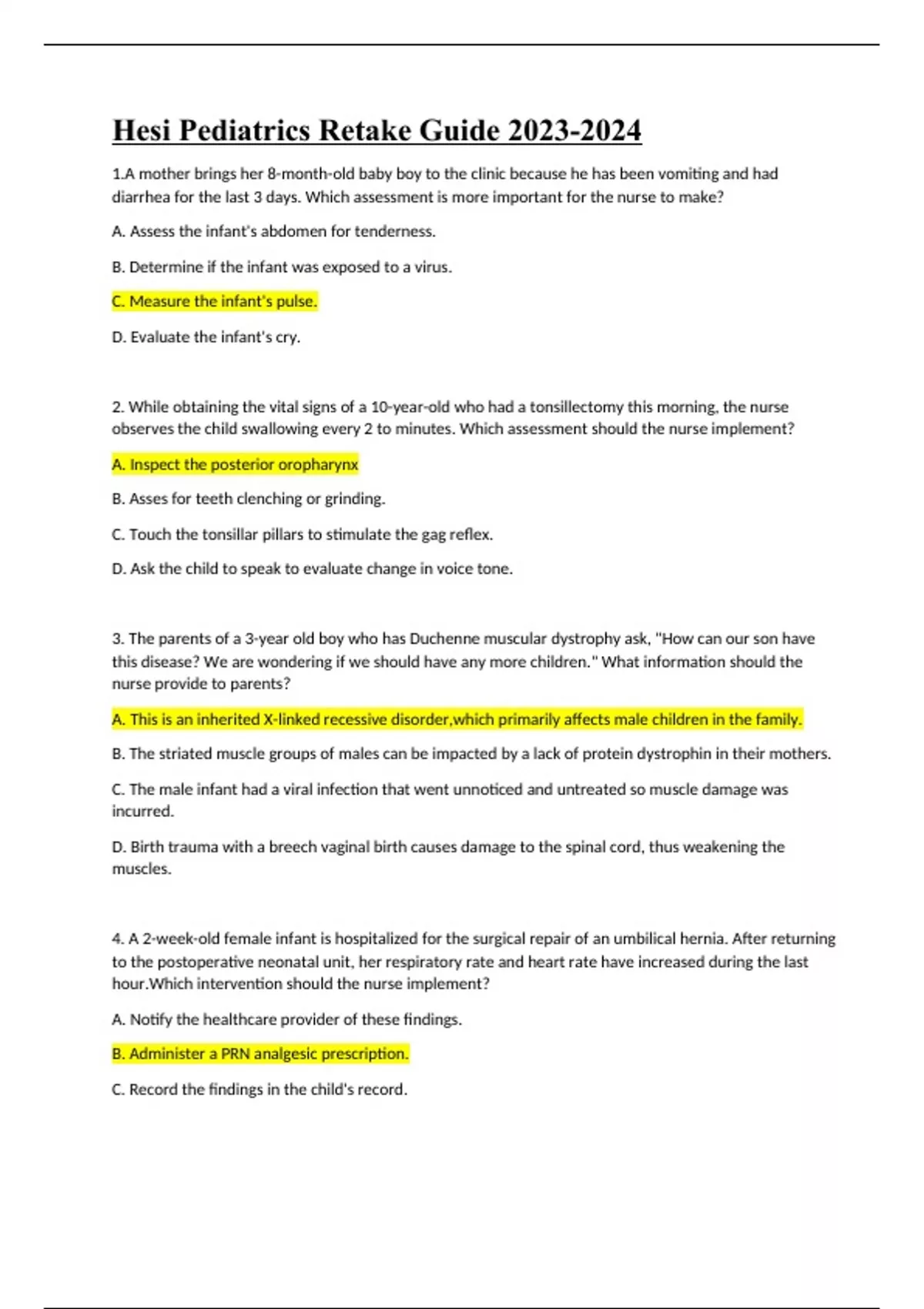 Hesi Pediatrics Retake Guide - ATI MED SURG - Stuvia US