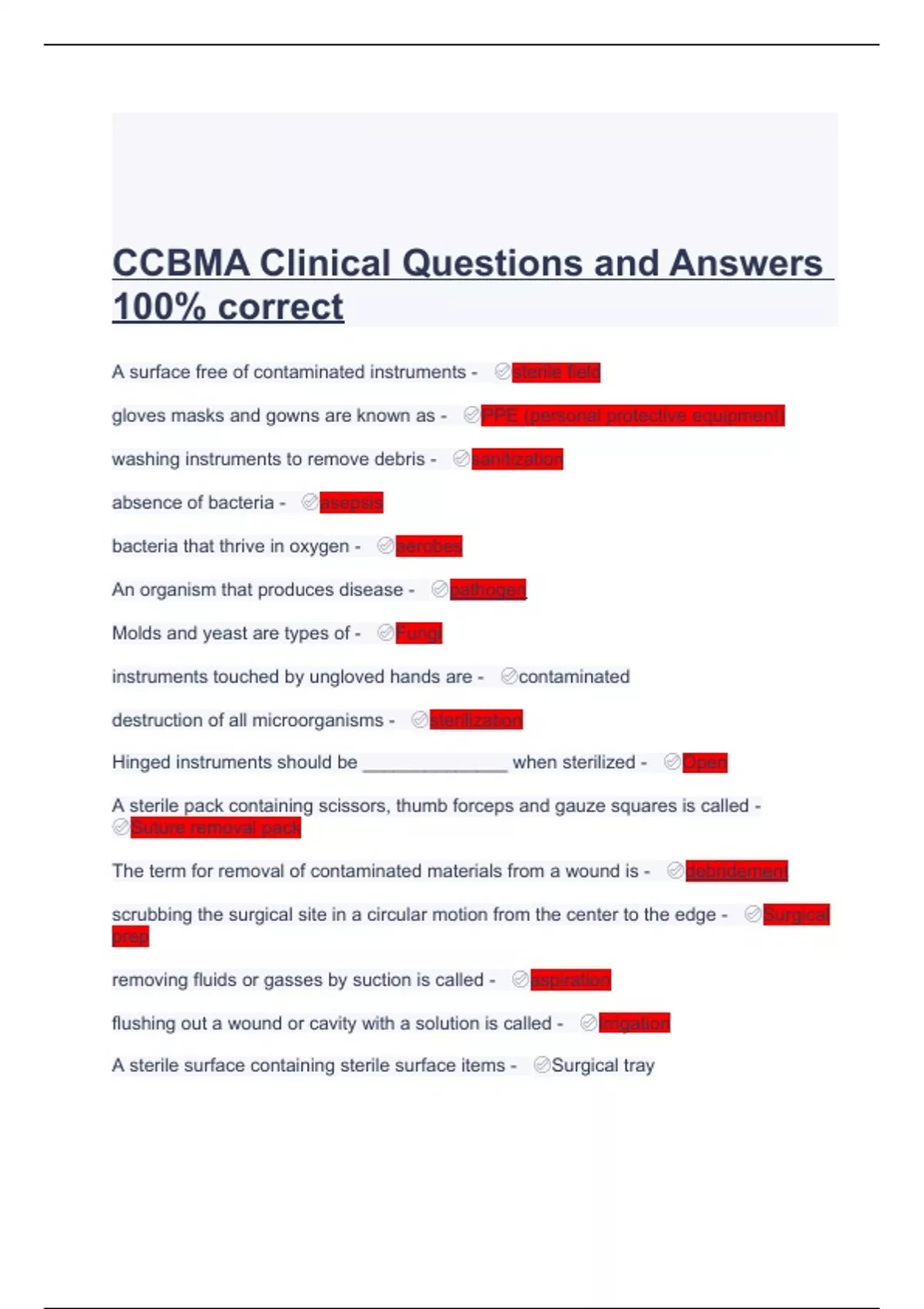 CCBMA Clinical Questions and Answers 100% correct. - CCBMA - Stuvia US