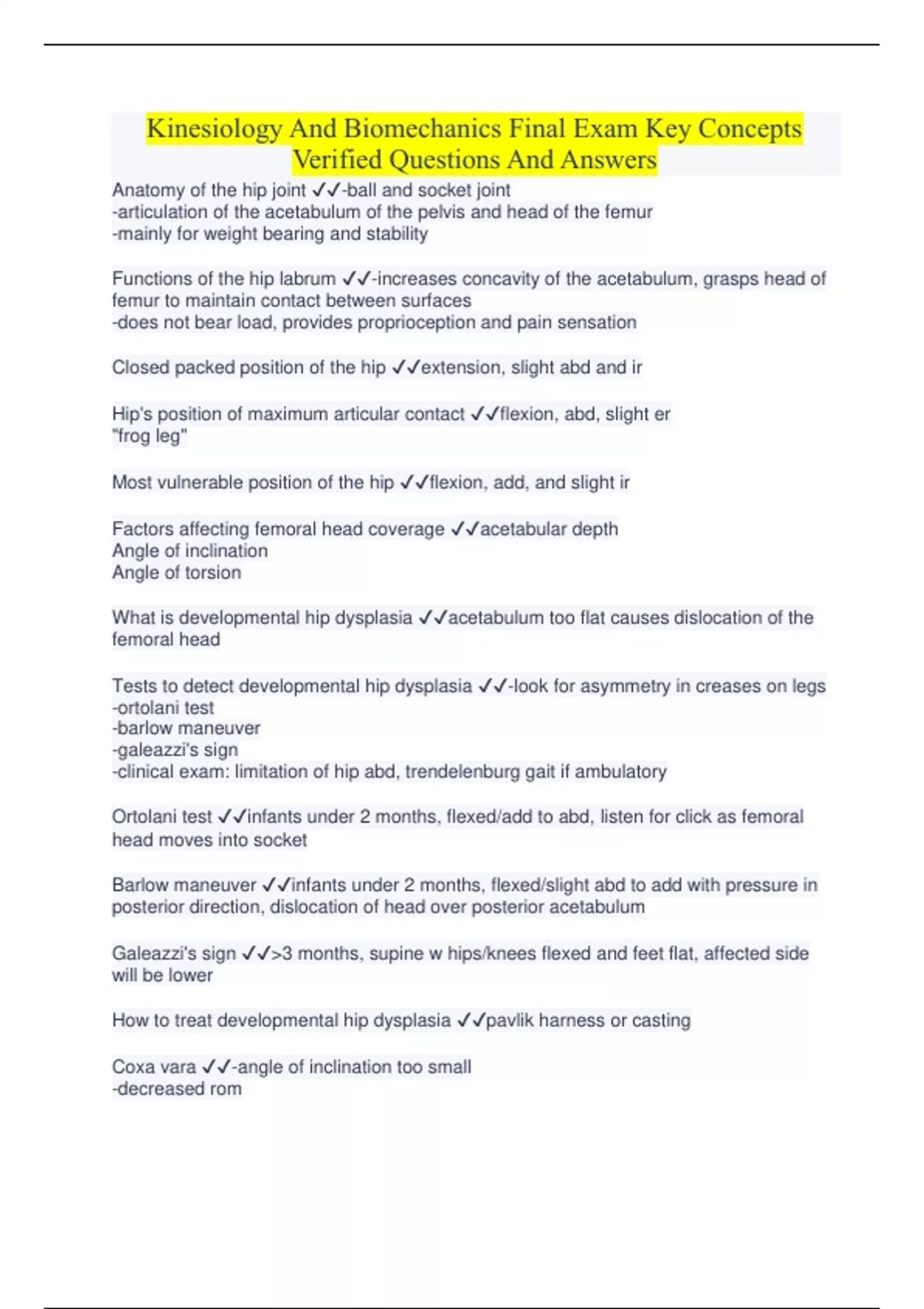 Kinesiology And Biomechanics Final Exam Key Concepts Verified Questions ...