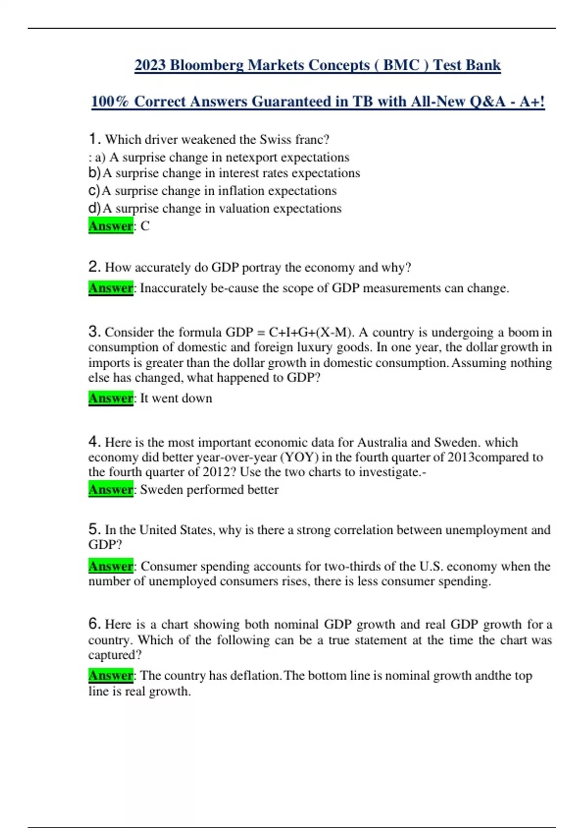 2023 Bloomberg Markets Concepts ( BMC ) Test Bank 100% Correct Answers ...