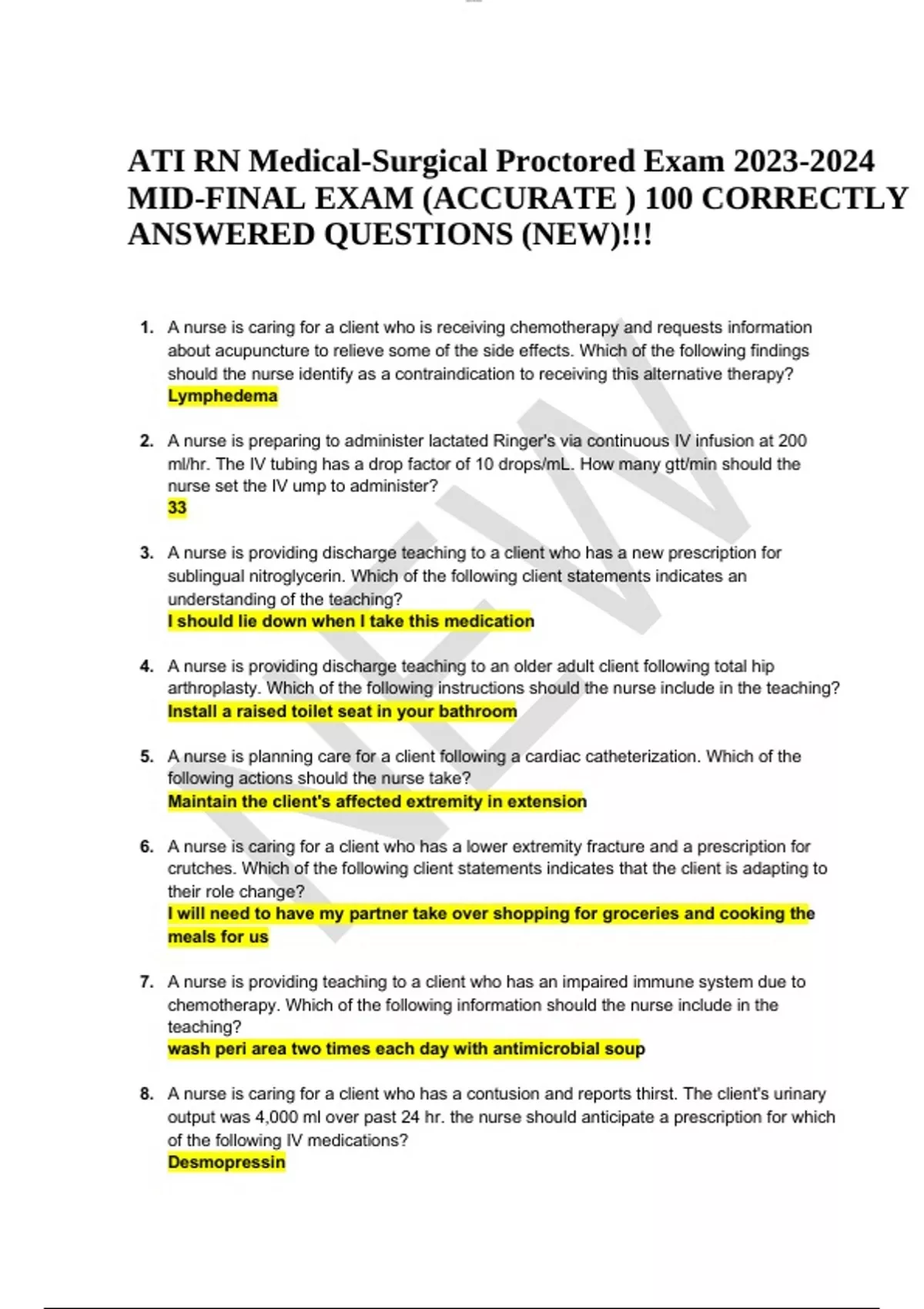 ATI RN Medical-Surgical Proctored Exam MID-FINAL EXAM (ACCURATE ) 100 CORRECTLY ANSWERED ...