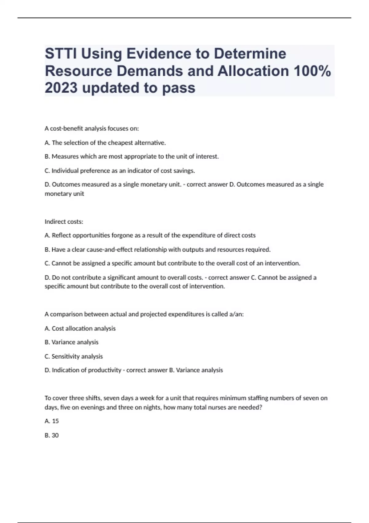 STTI Using Evidence to Determine Resource Demands and Allocation 100% ...
