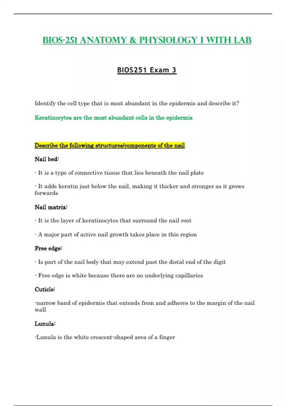 Exam 3 - BIOS251 / BIOS 251 (Latest 2023 / 2024) : Anatomy & Physiology ...