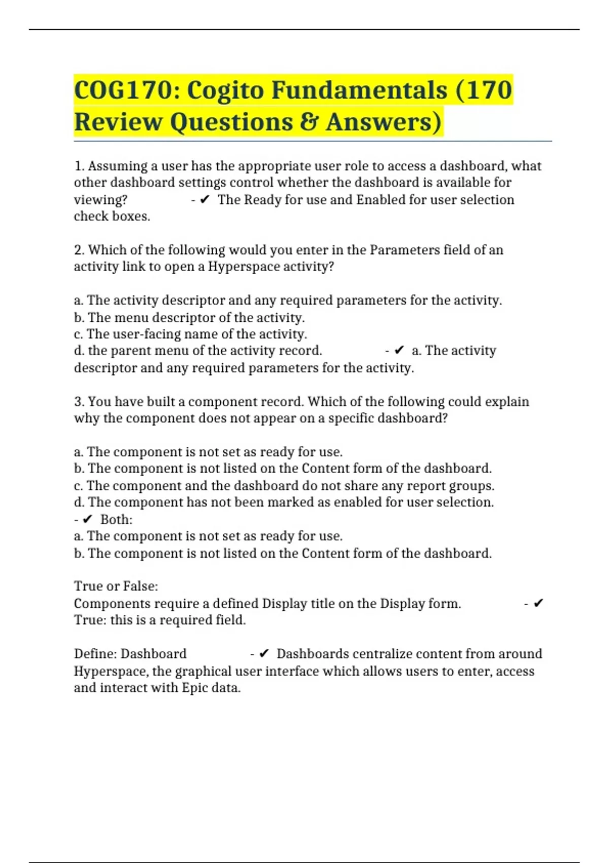 COG170: Cogito Fundamentals (170 Review Questions & Answers) - COG170: Cogito Fundamentals ...