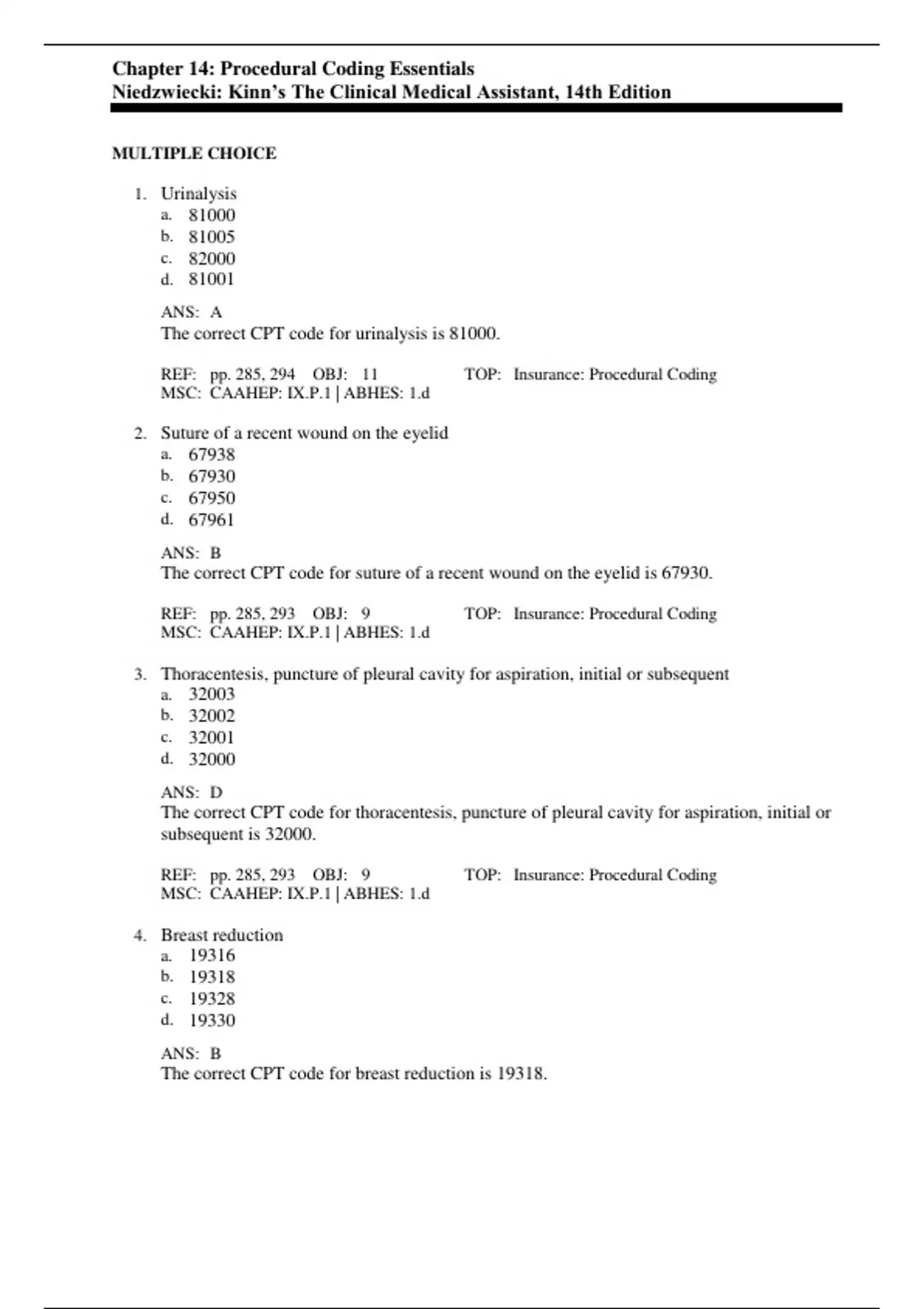 Chapter 14: Procedural Coding Essentials Test Bank Kinn’s The Clinical ...