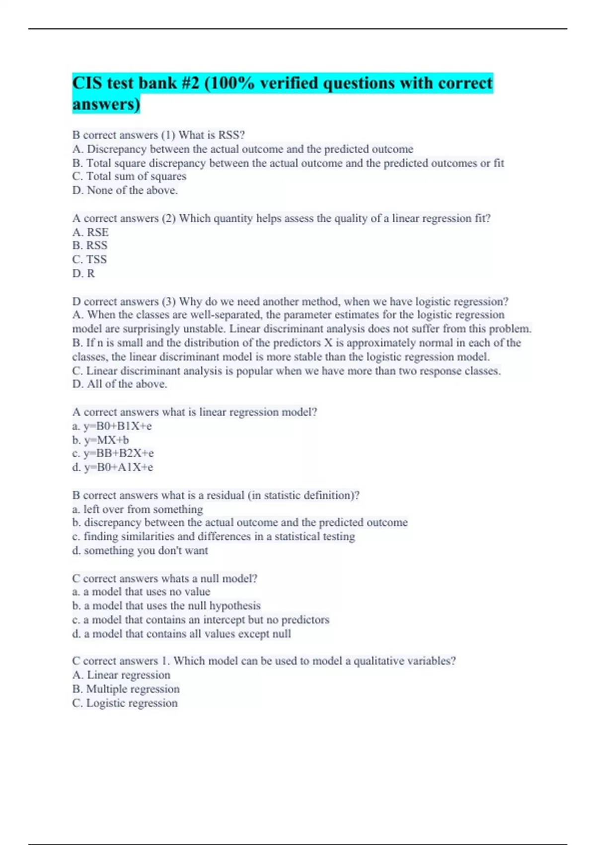 CIS test bank #2 (100% verified questions with correct answers) - CIS ...