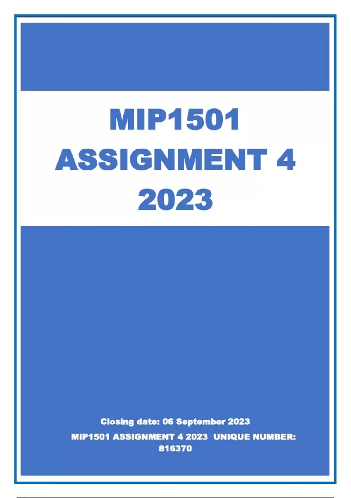 MIP1501 ASSIGNMENT 4 2023 - MIP1501 (MIP1501) - Stuvia SA