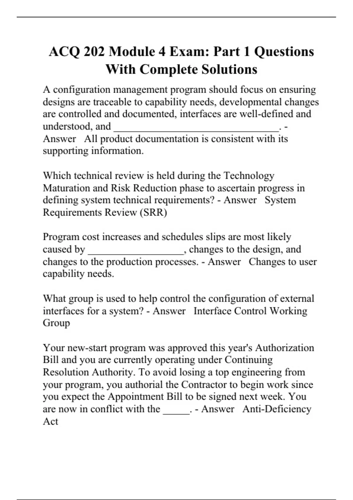 ACQ 202 Module 4 Exam: Part 1 Questions With Complete Solutions - ACQ 202 - Stuvia US