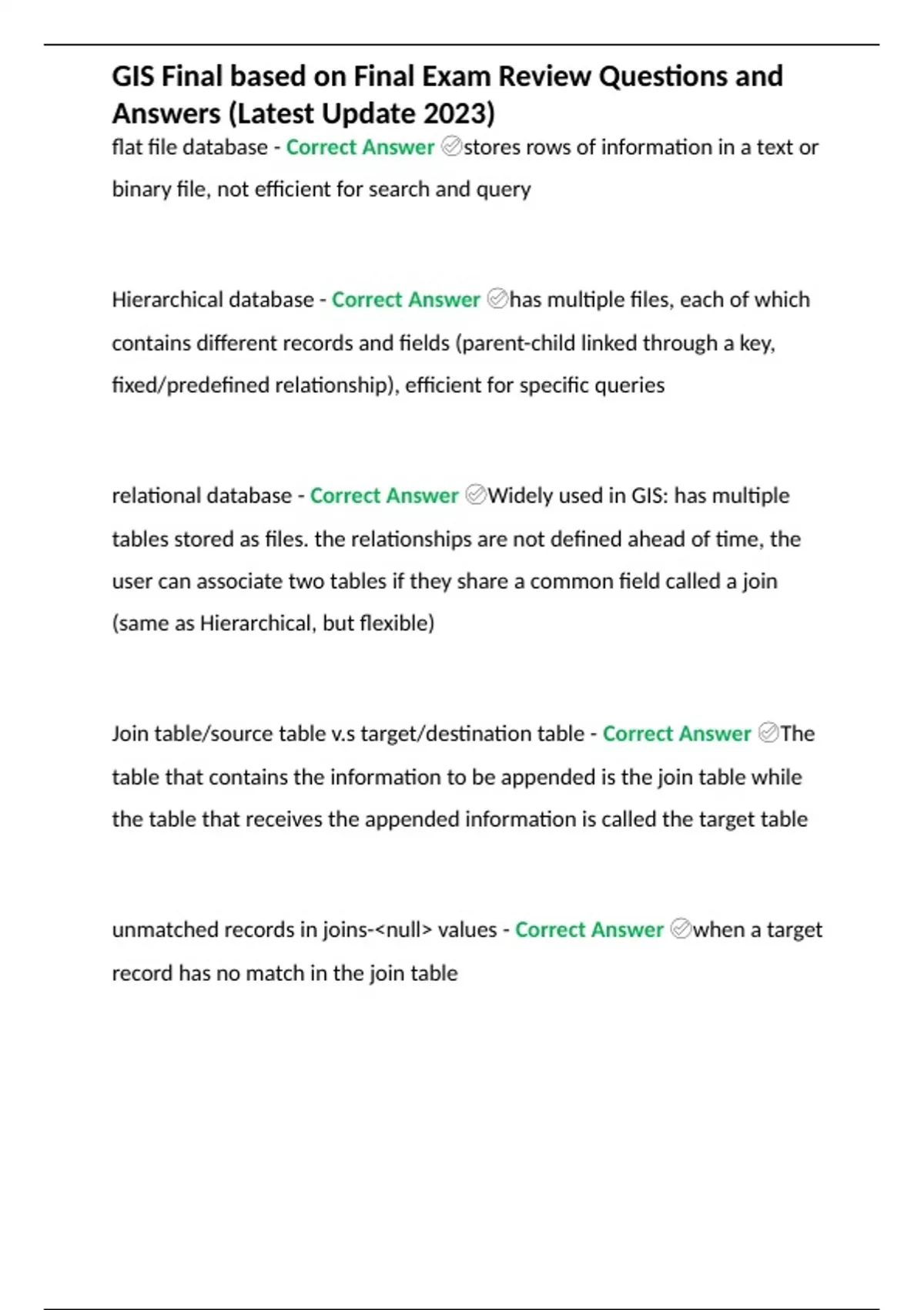 Summary GIS Final based on Final Exam Review Questions and Answers ...
