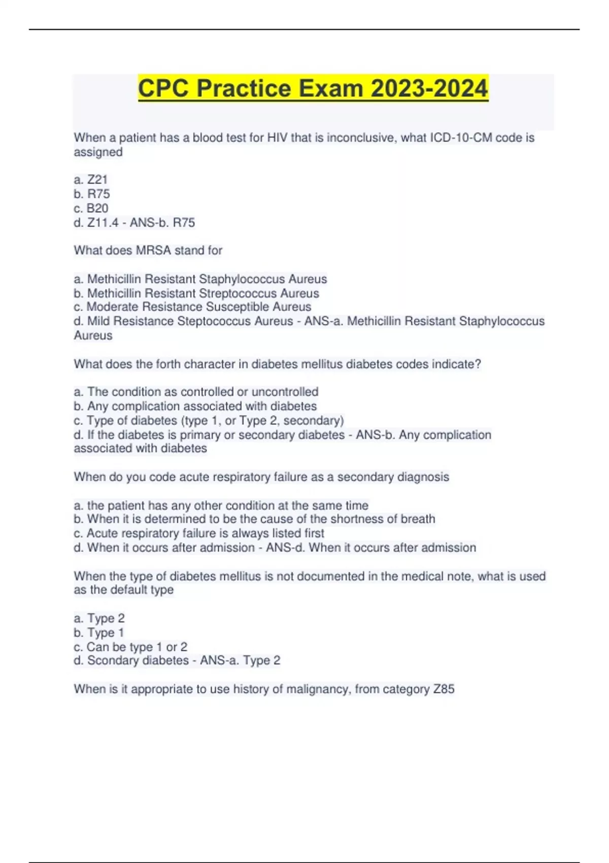 CPC Practice Exam - CPC - Stuvia US