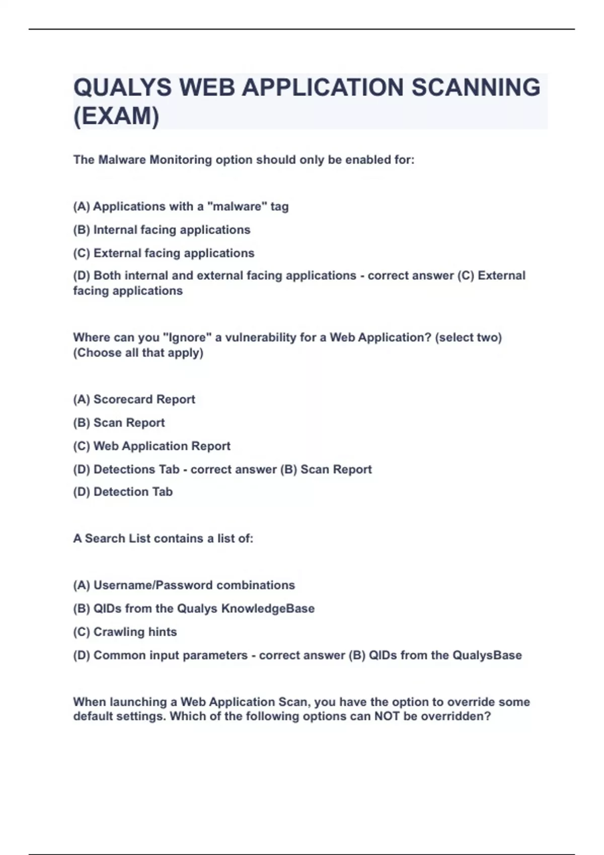 QUALYS WEB APPLICATION SCANNING (EXAM)|UPDATED&VERIFIED|100% SOLVED ...