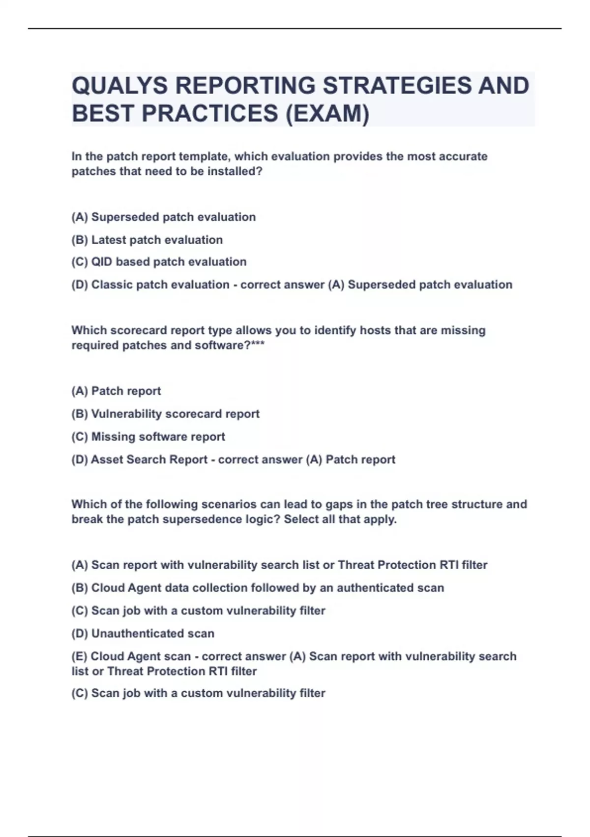 QUALYS REPORTING STRATEGIES AND BEST PRACTICES (EXAM)|UPDATED&VERIFIED ...