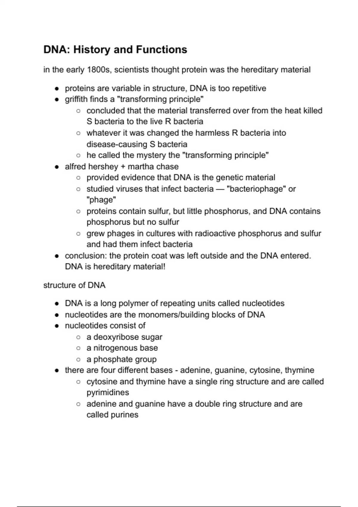 Biology - DNA History and Functions - Biology - Stuvia US