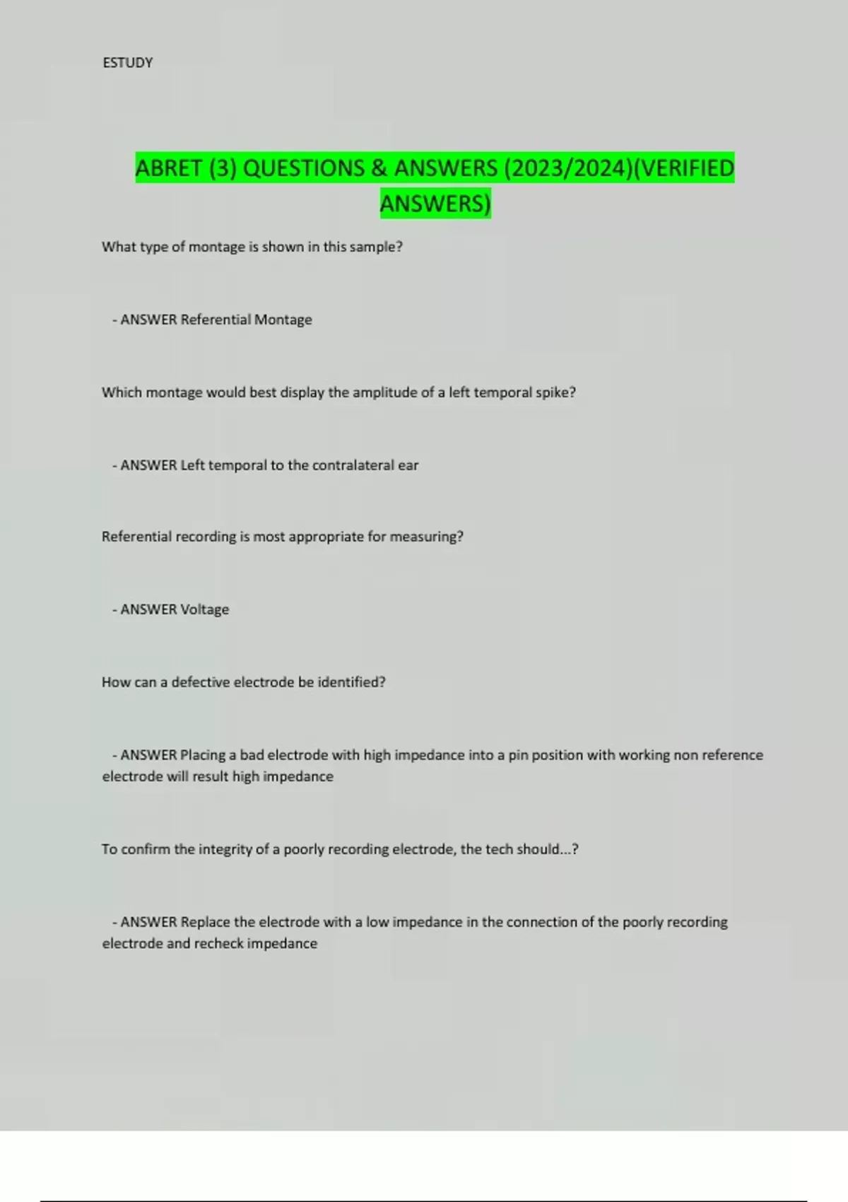 ABRET (3) QUESTIONS & ANSWERS (2023/2024)(VERIFIED ANSWERS) - ABRET ...