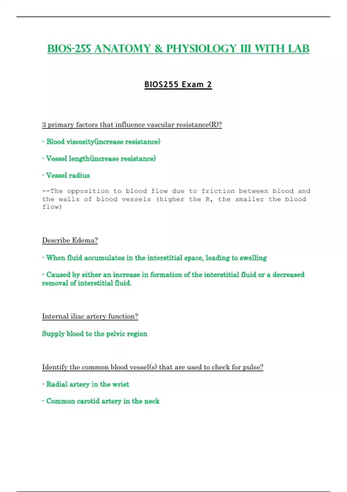 Exam 2 - BIOS255 / BIOS 255 (Latest 2023 / 2024) : Anatomy & Physiology ...