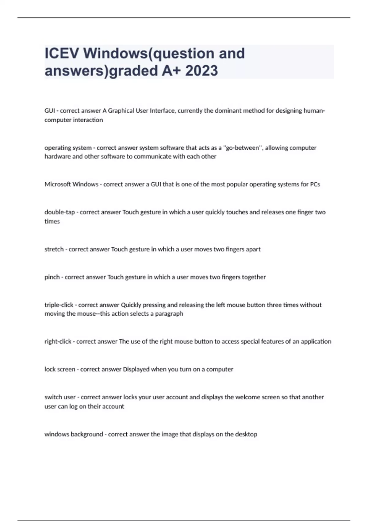 ICEV Windows(question and answers)graded A+ 2023 - ICEV - Stuvia US