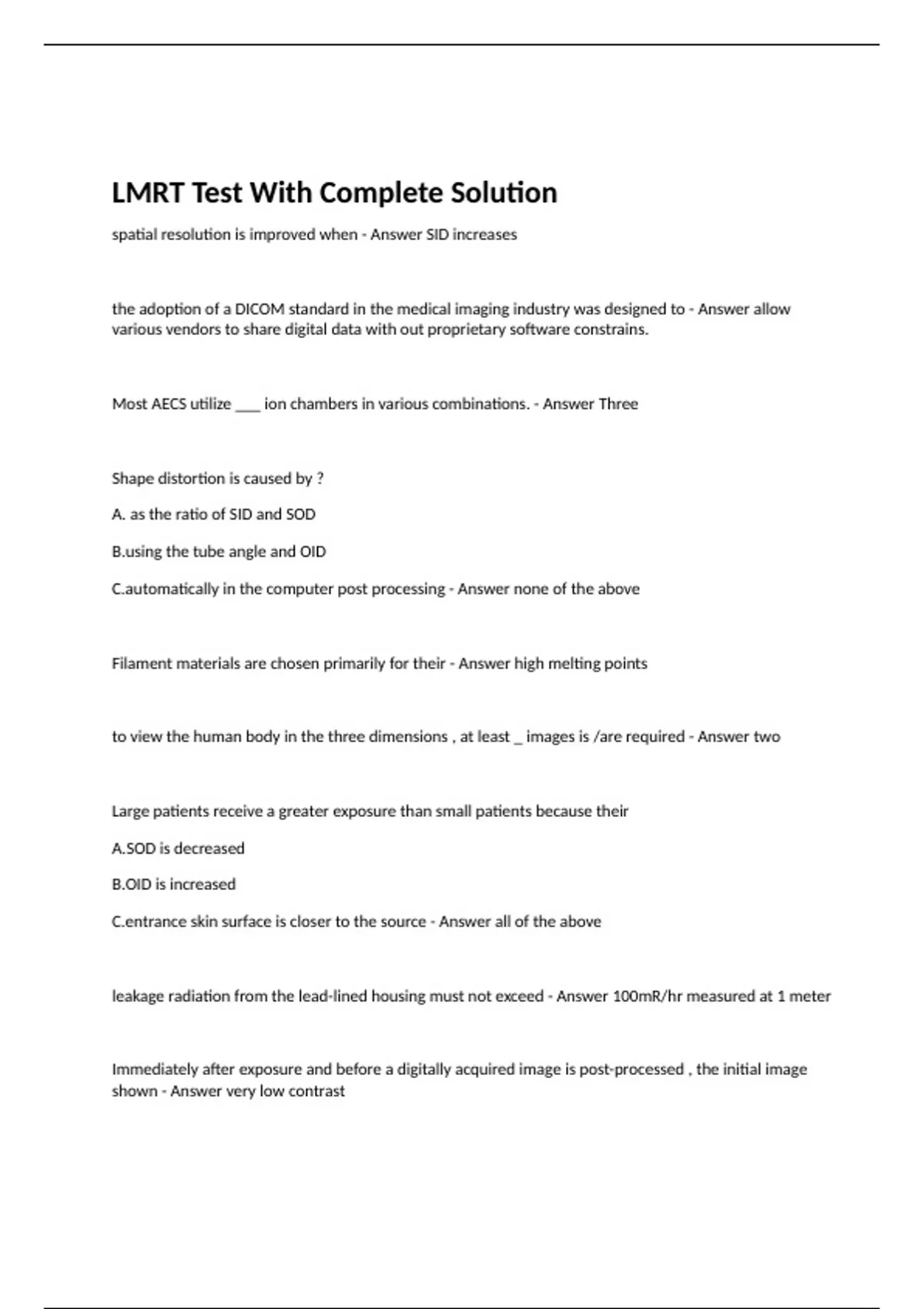 LMRT Test With Complete Solution - LMRT - Stuvia US