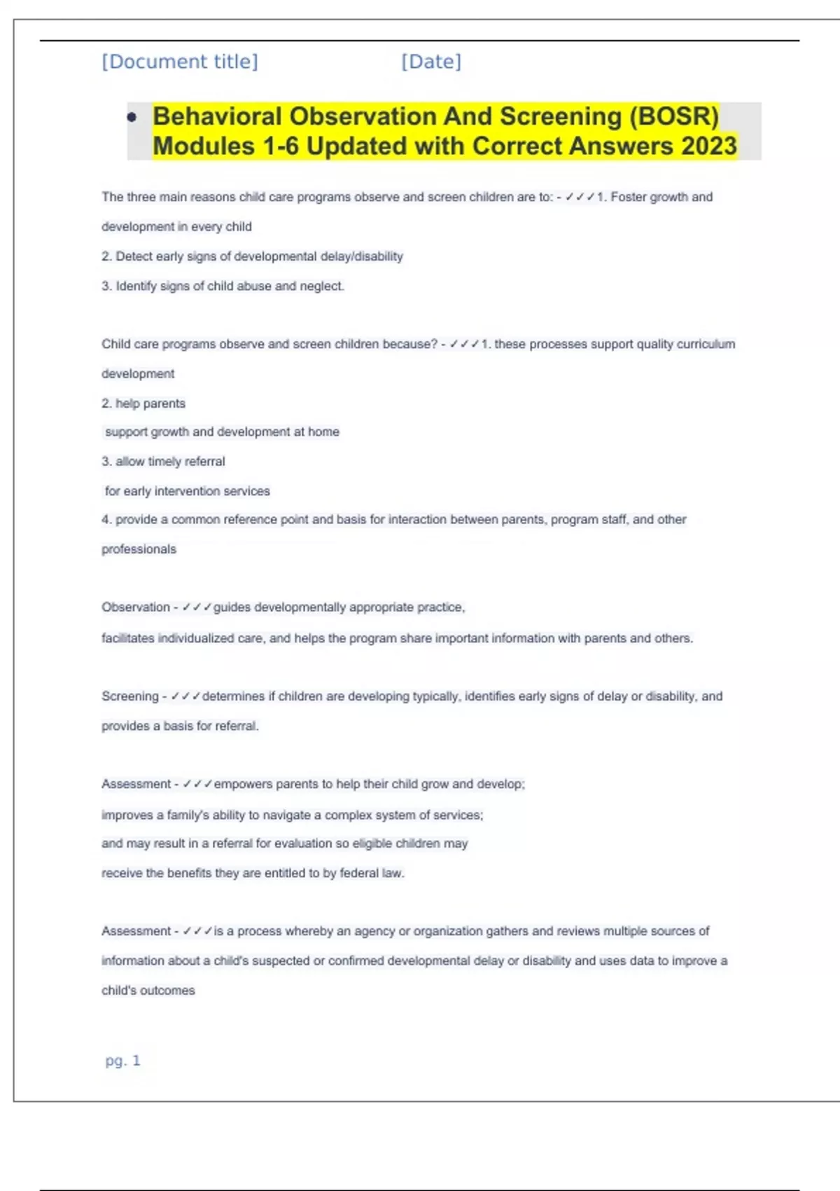 Behavioral Observation And Screening (BOSR) Modules 1-6 Updated with ...