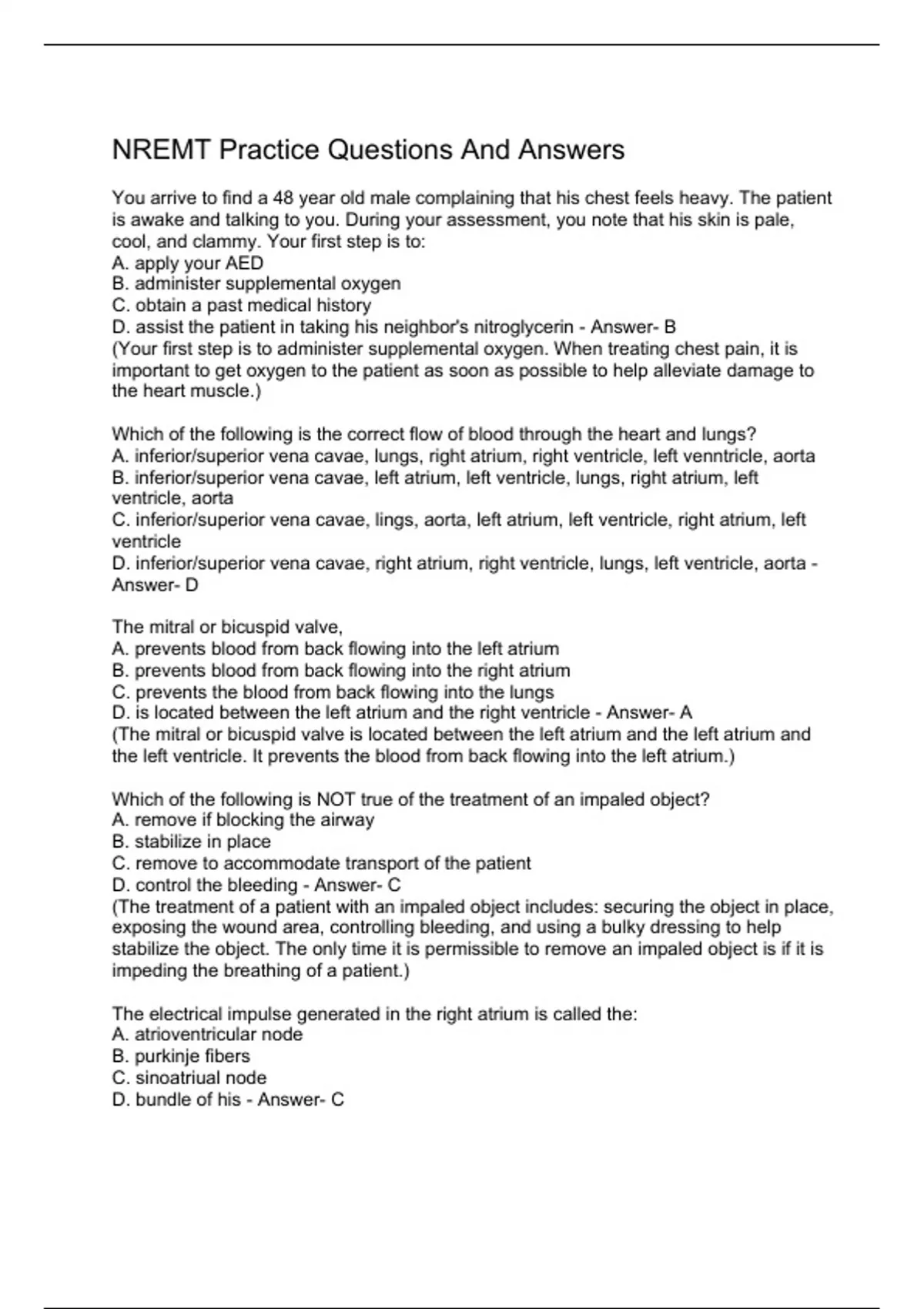 NREMT Practice Questions And Answers/NREMT Practice Test Bank ...