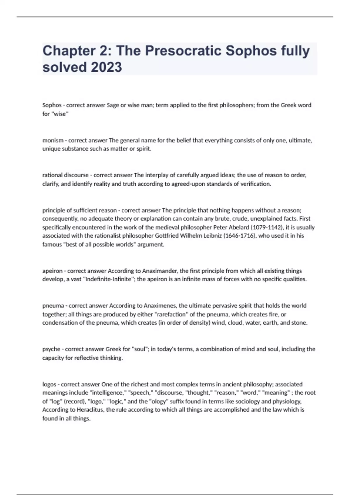 Chapter 2: The Presocratic Sophos fully solved 2023 - Sophos - Stuvia US