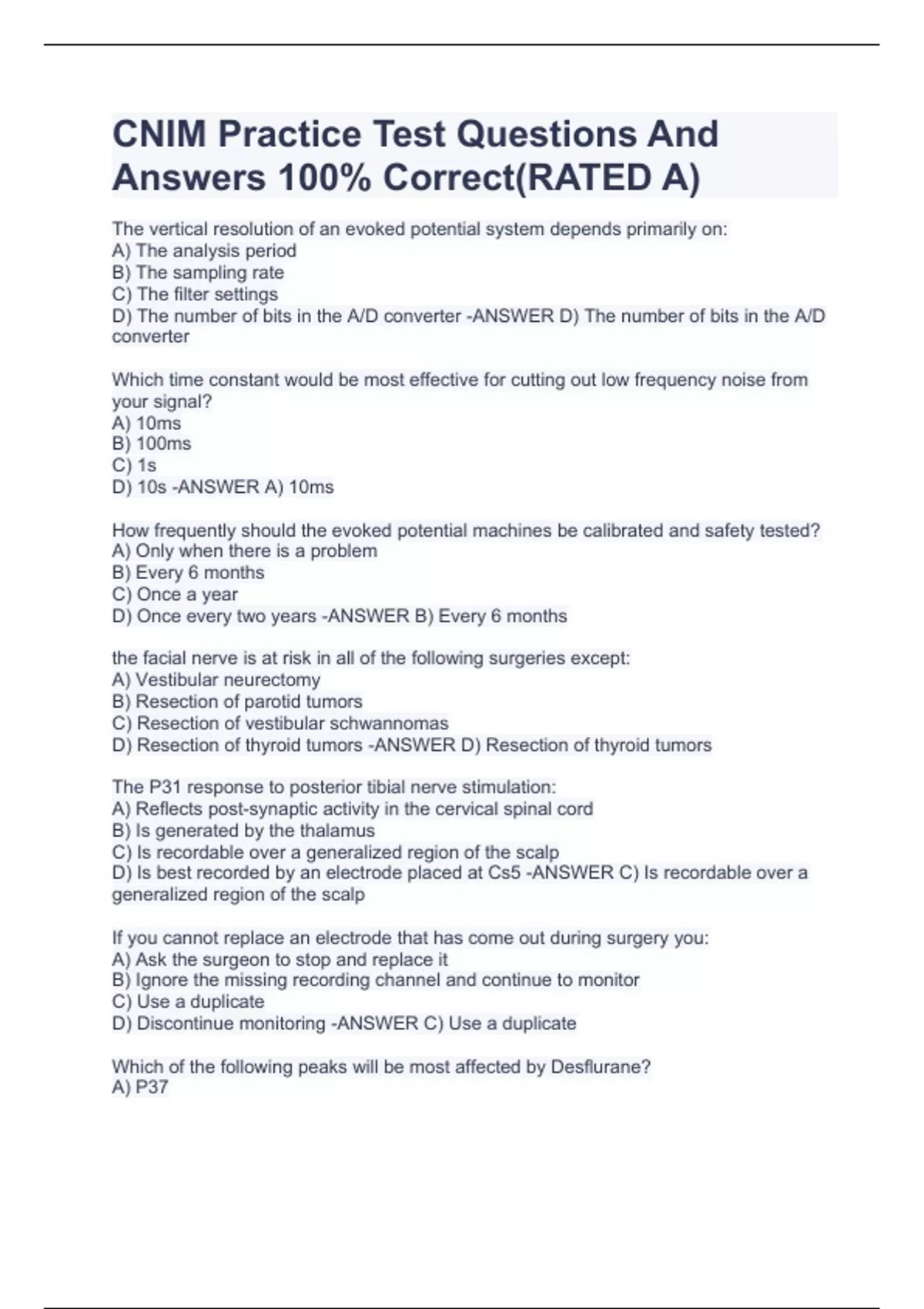 CNIM Practice Test Questions And Answers 100% Correct(RATED A) - CNIM ...