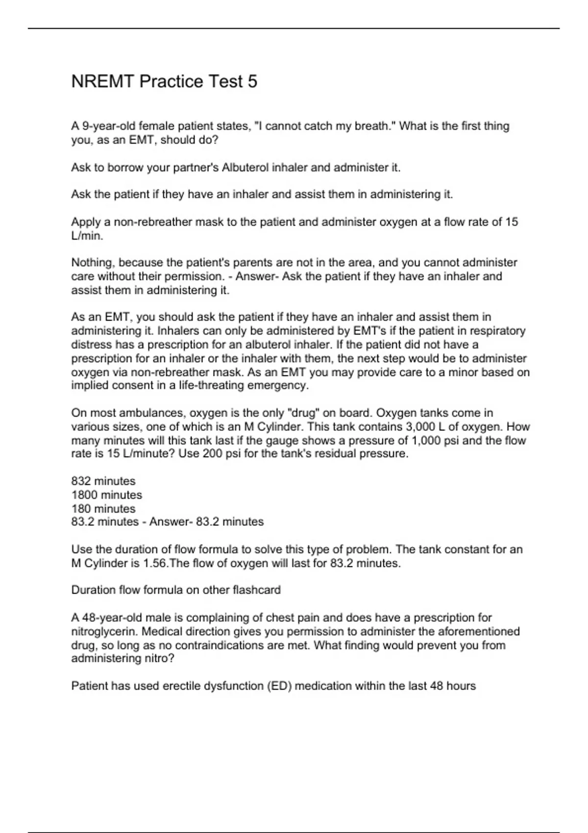 NREMT Practice Test 5 - NREMT - Stuvia US