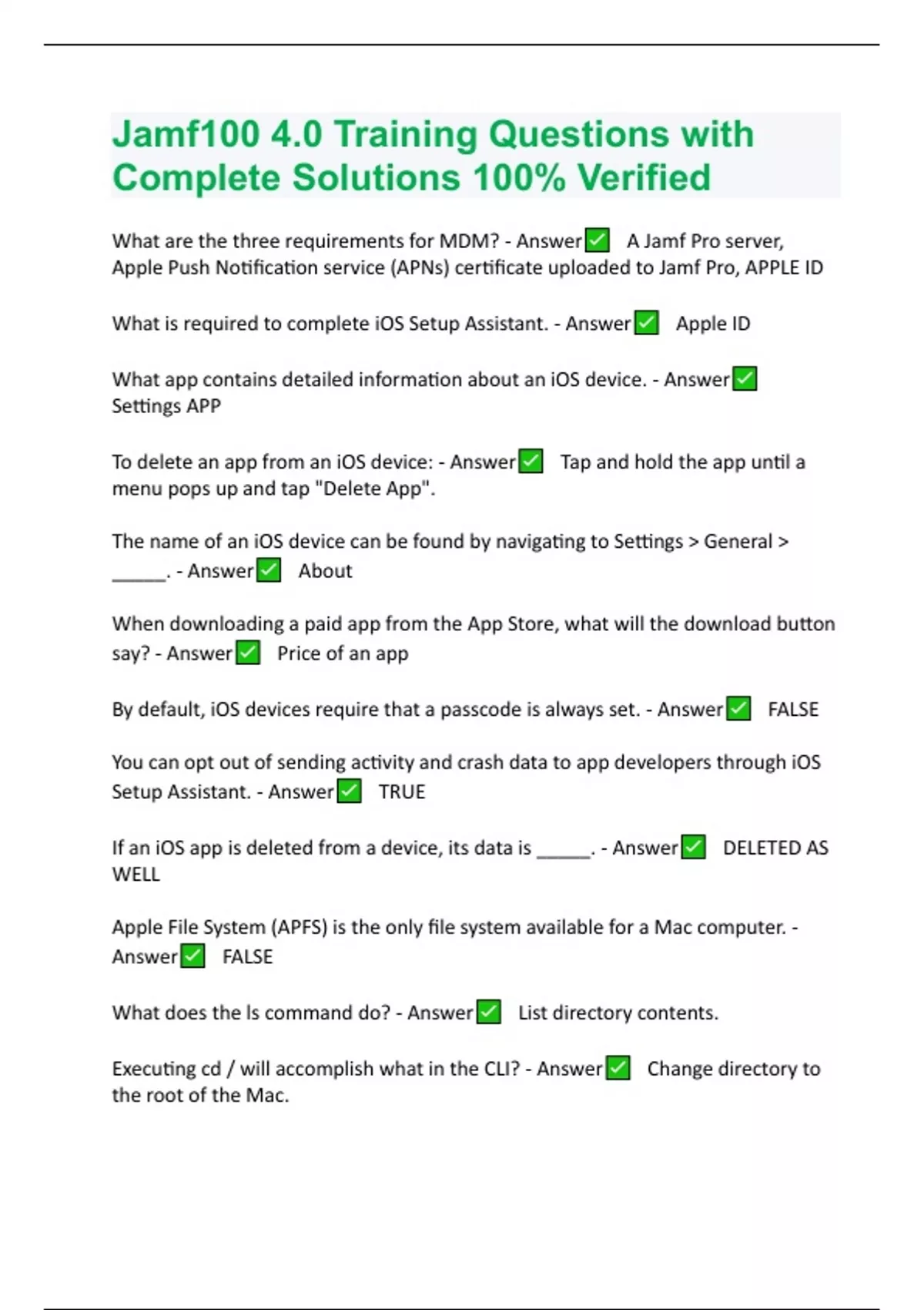 Jamf100 4.0 Training Questions with Complete Solutions 100% Verified - Jamf 100 - Stuvia US