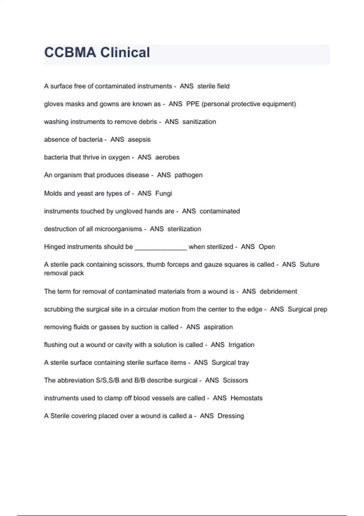 CCBMA Clinical Exam Questions With Verified Answers 100% Correct ...