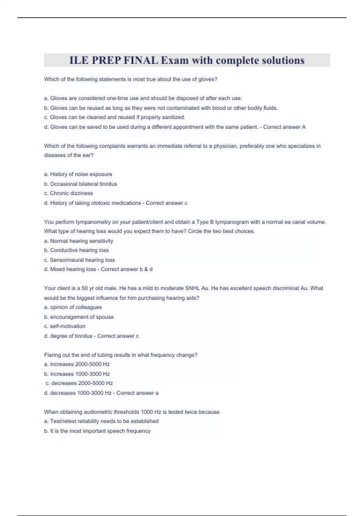 ILE PREP FINAL Exam with complete solutions - ILE . - Stuvia US