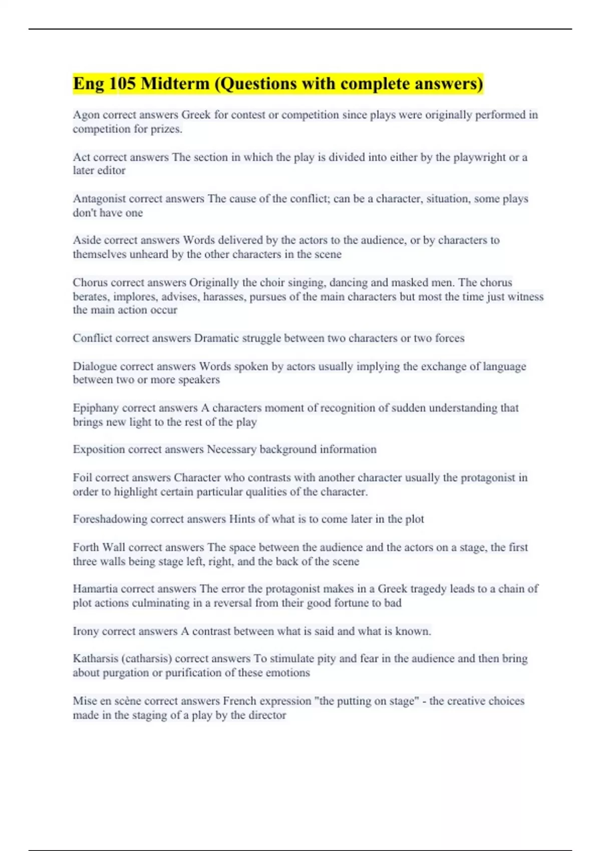 ENG 105 Quiz 1 Study Test! (A+ GRADED) - Stuvia US