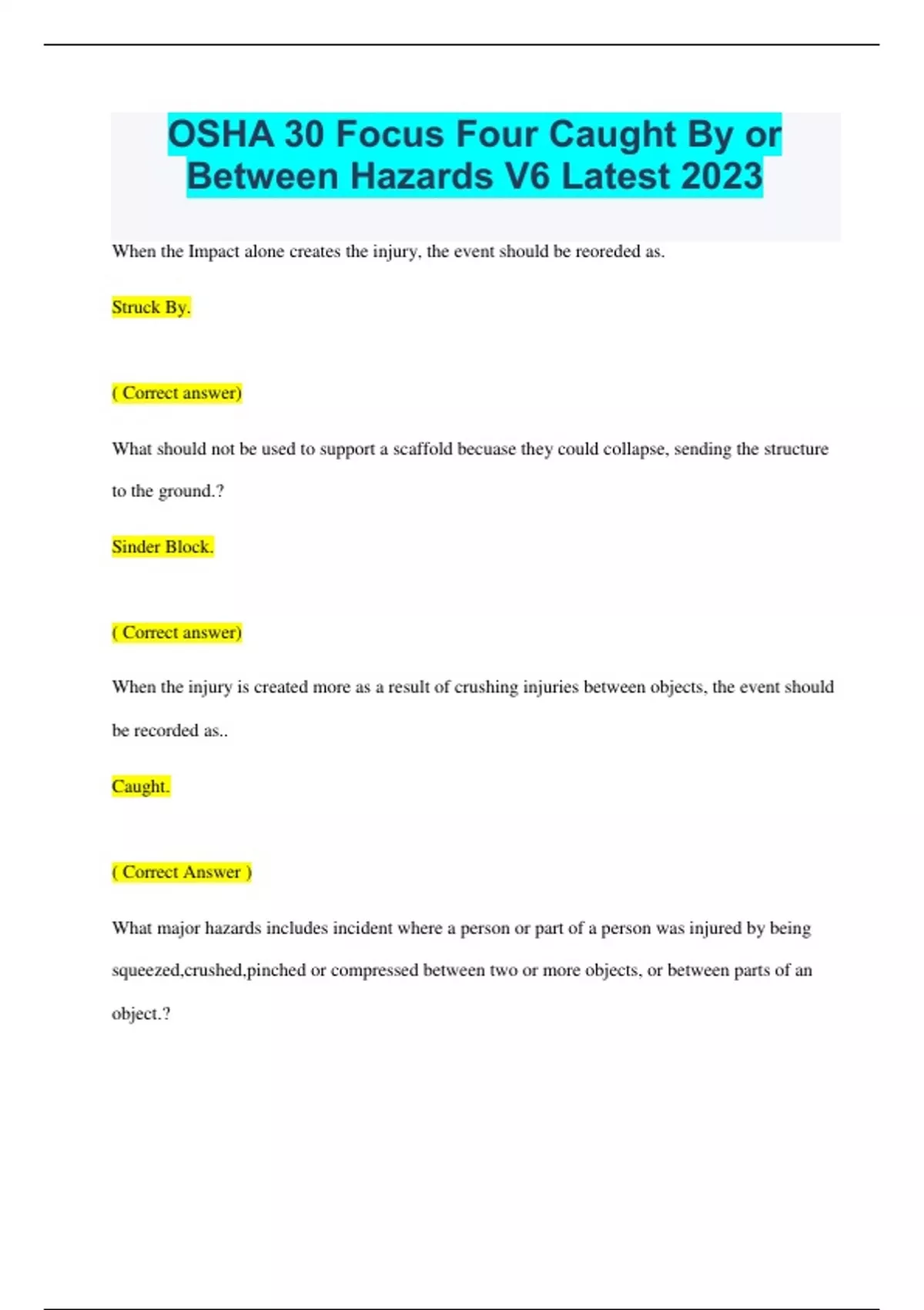 OSHA 30 Focus Four Caught By or Between Hazards V6 Latest 2023 - OSHA ...