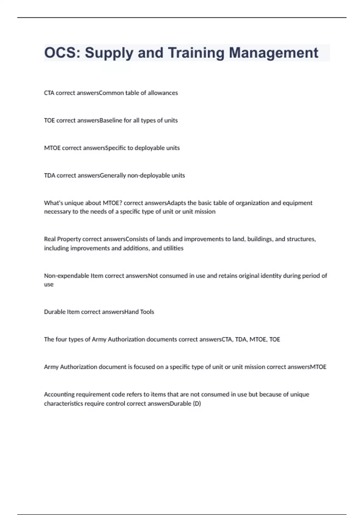 OCS: Supply and Training Management exam 2023 with complete solutions ...