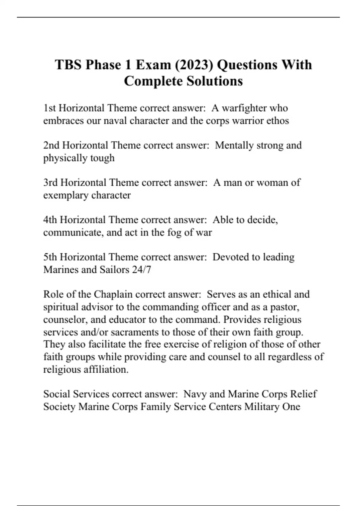 TBS Phase 1 Exam (2023) Questions With Complete Solutions - TBS - Stuvia US