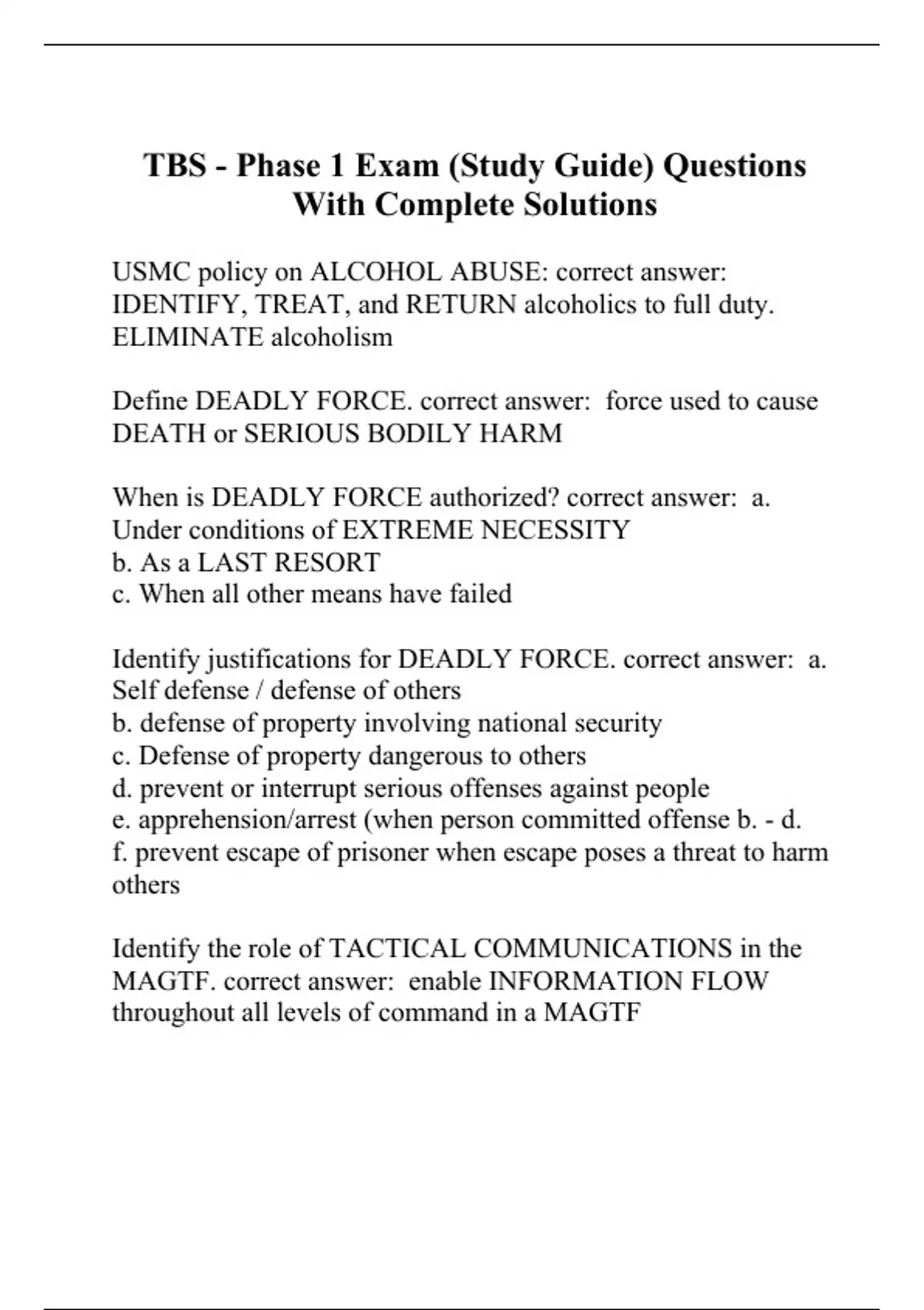 TBS - Phase 1 Exam (Study Guide) Questions With Complete Solutions ...