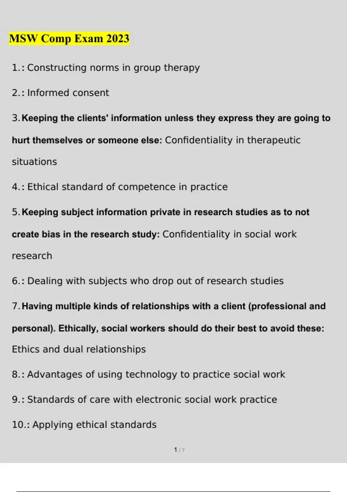 MSW Comprehensive Exam 2025 Questions and Answers 2025 / 2026 (Verified ...