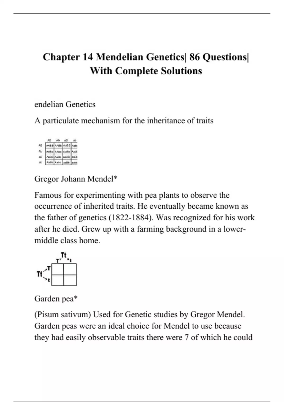 Mendelian Genetics Questions With Complete Solutions - Mendelian ...
