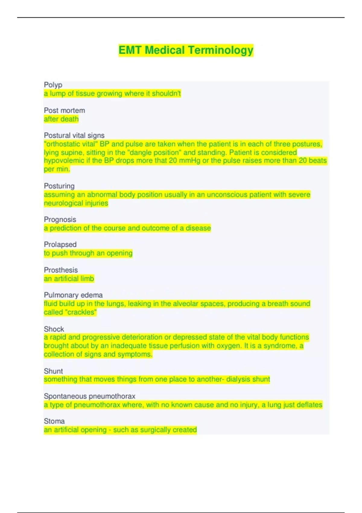 EMT Medical Terminology 2023 - Latest Version - EMT Medical Terminology ...