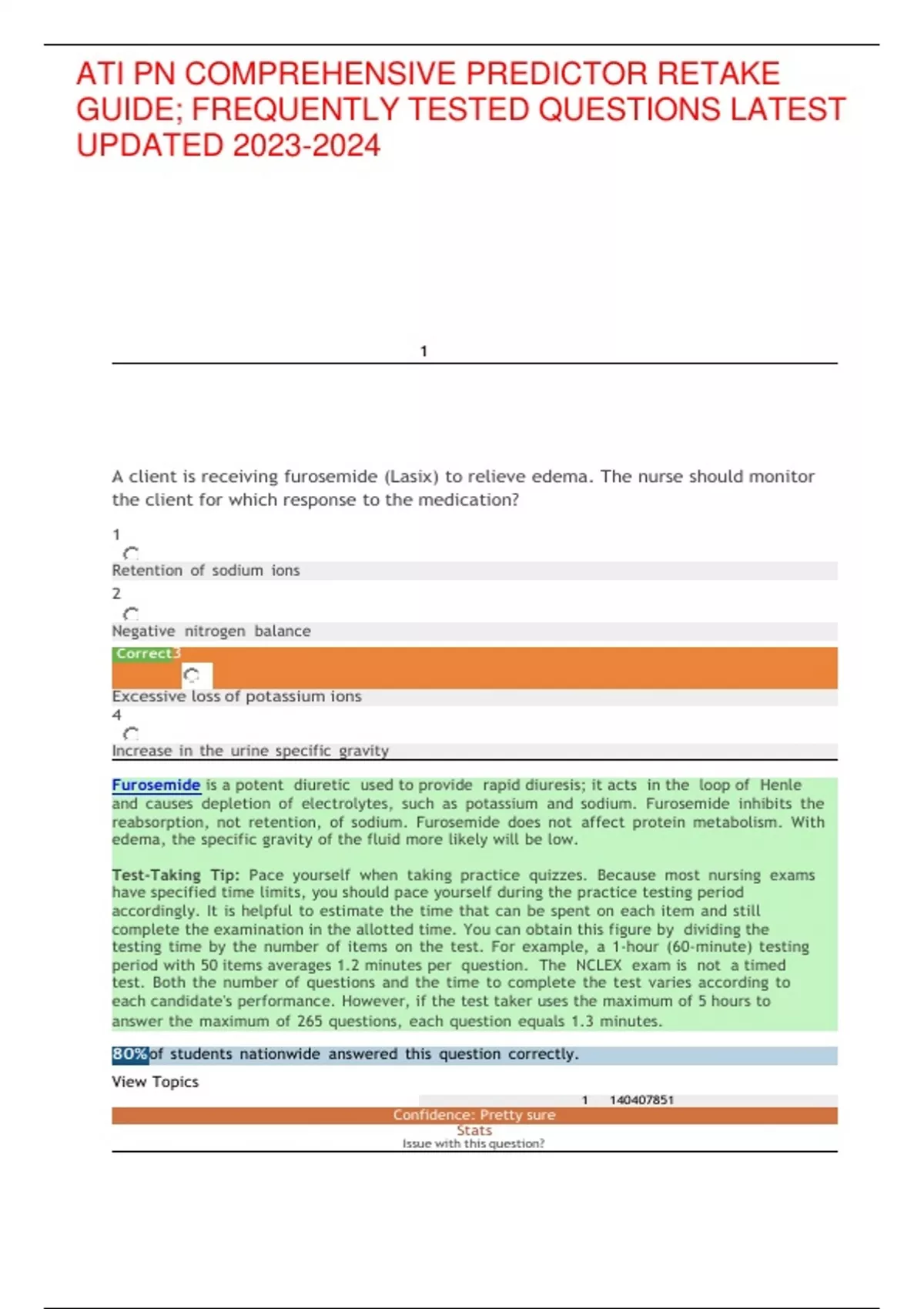 ATI PN COMPREHENSIVE PREDICTOR RETAKE GUIDE FREQUENTLY TESTED QUESTIONS ...