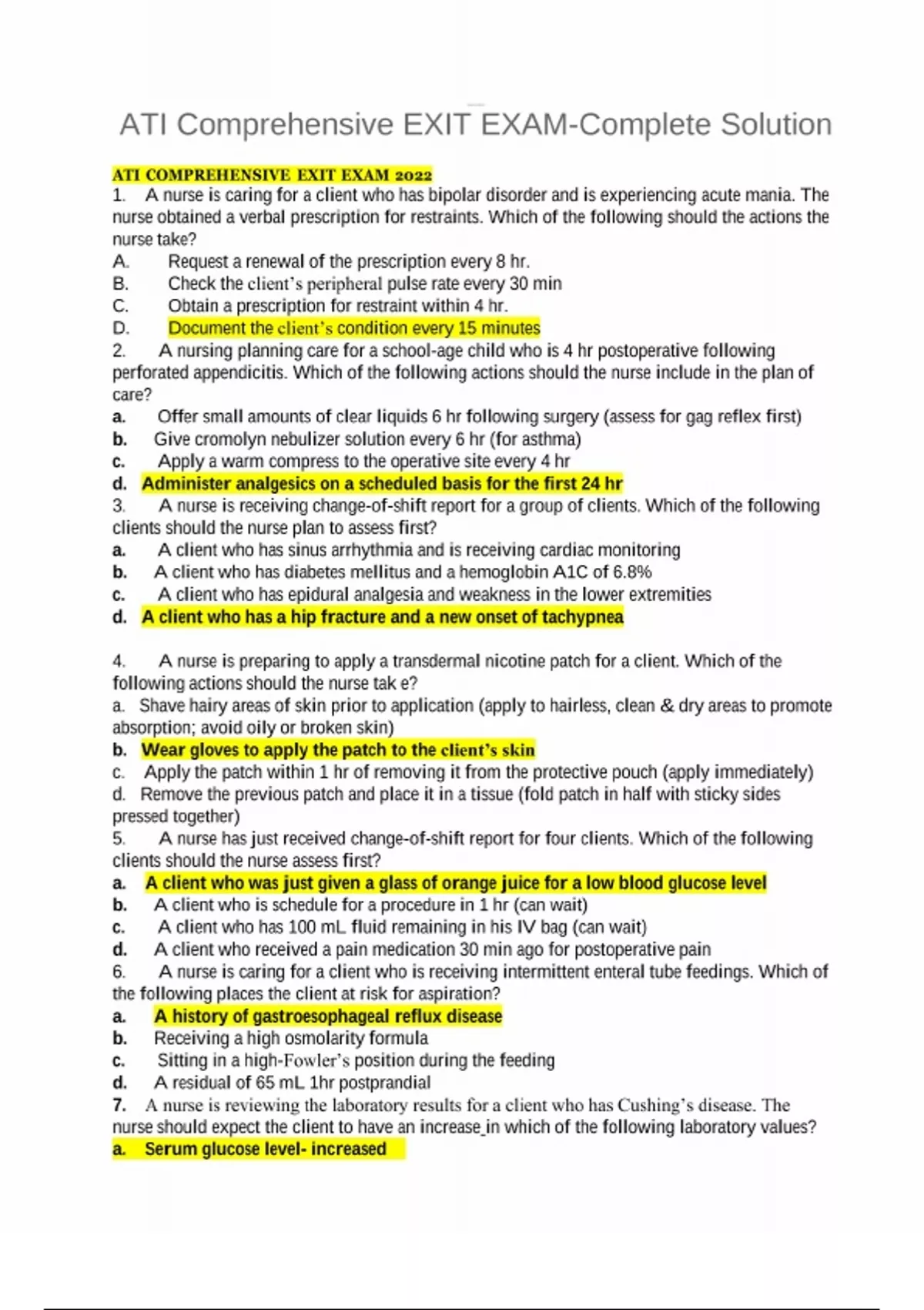 ATI COMPREHENSIVE EXIT EXAM 2023 (Complete Solution) - ATI ...