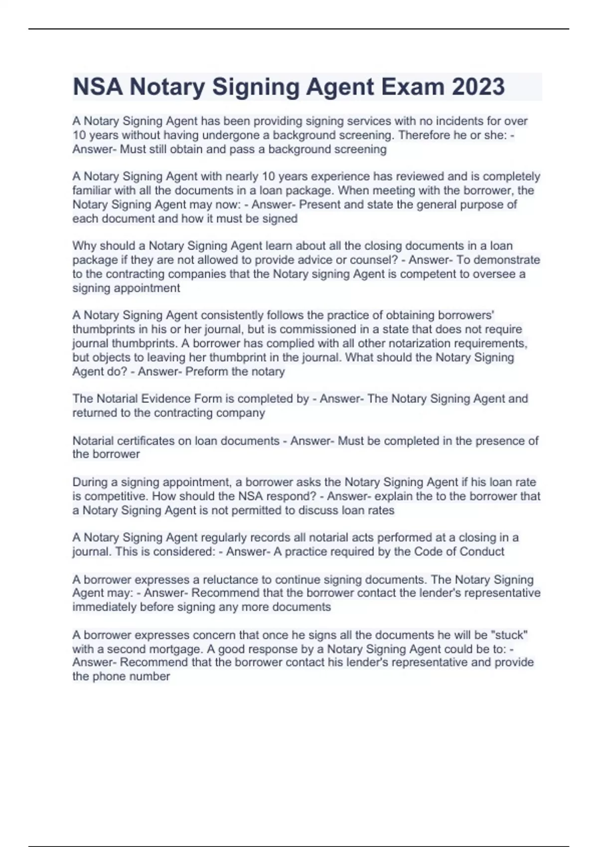 NSA Notary Signing Agent Exam 2023 - NSA Notary Signing Agent - Stuvia US